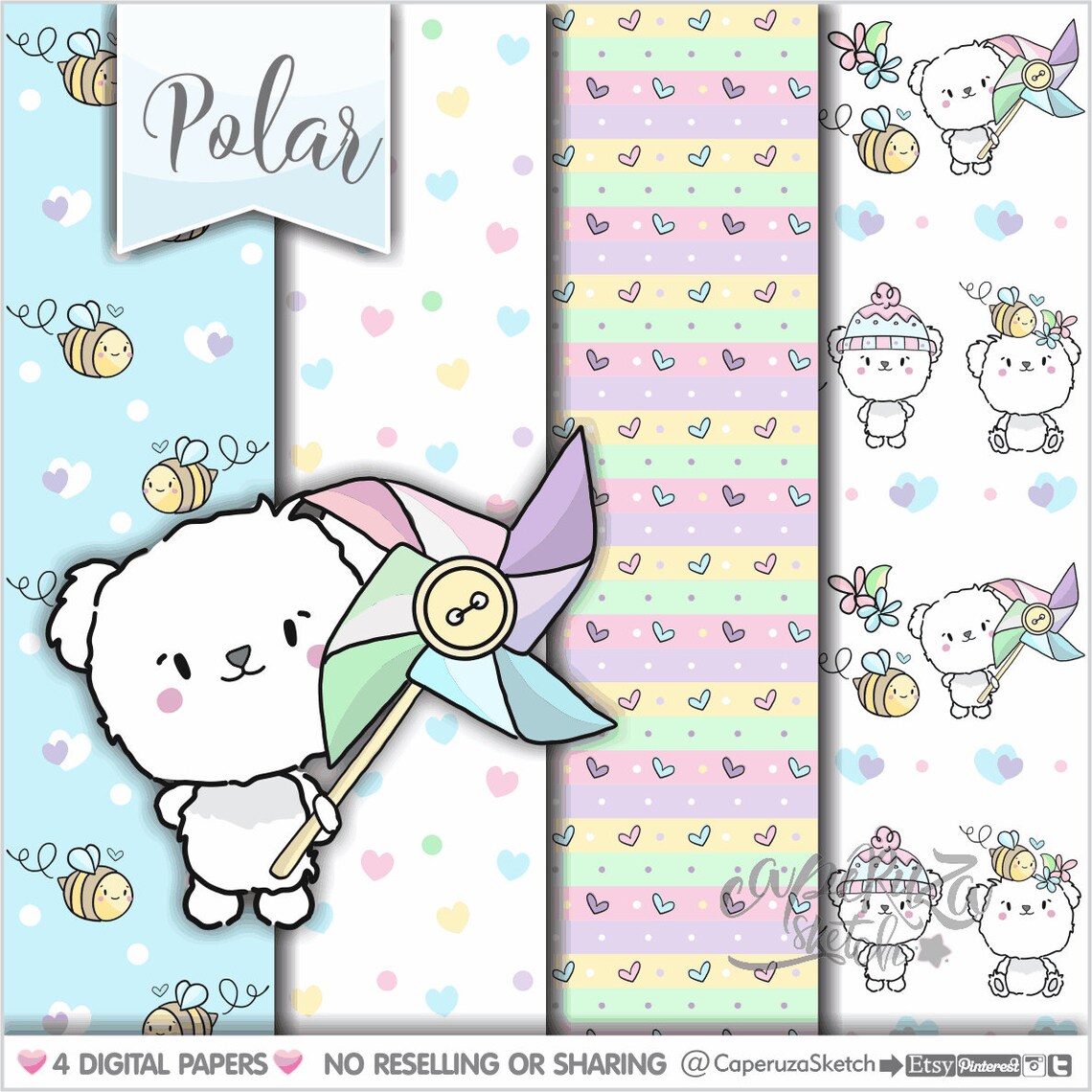 Polar Bear Digital Paper Polar Bear Pattern Bear Digital | Etsy