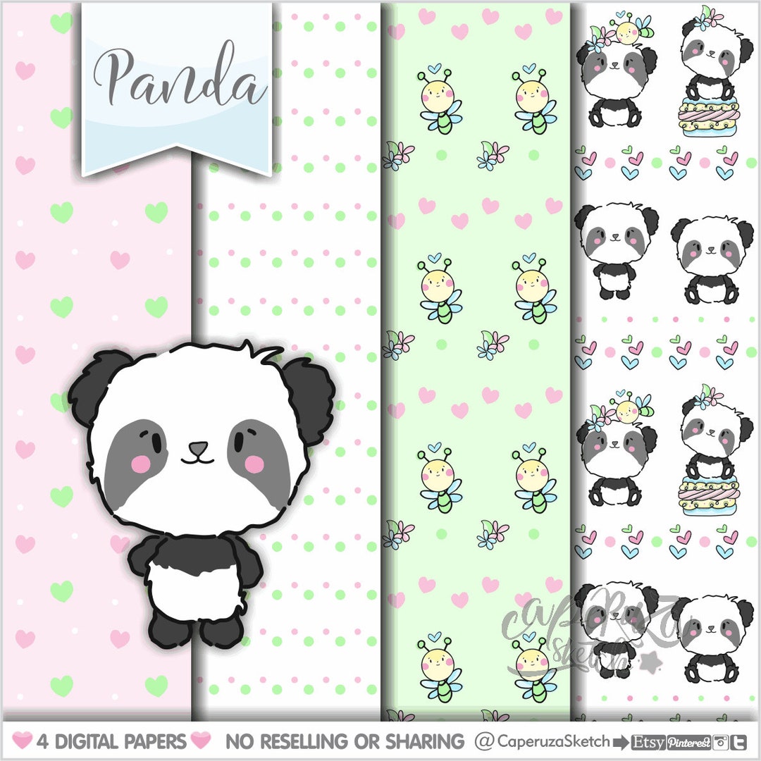 Panda Bear Digital Paper, Panda Bear Pattern, Panda Digital Paper ...