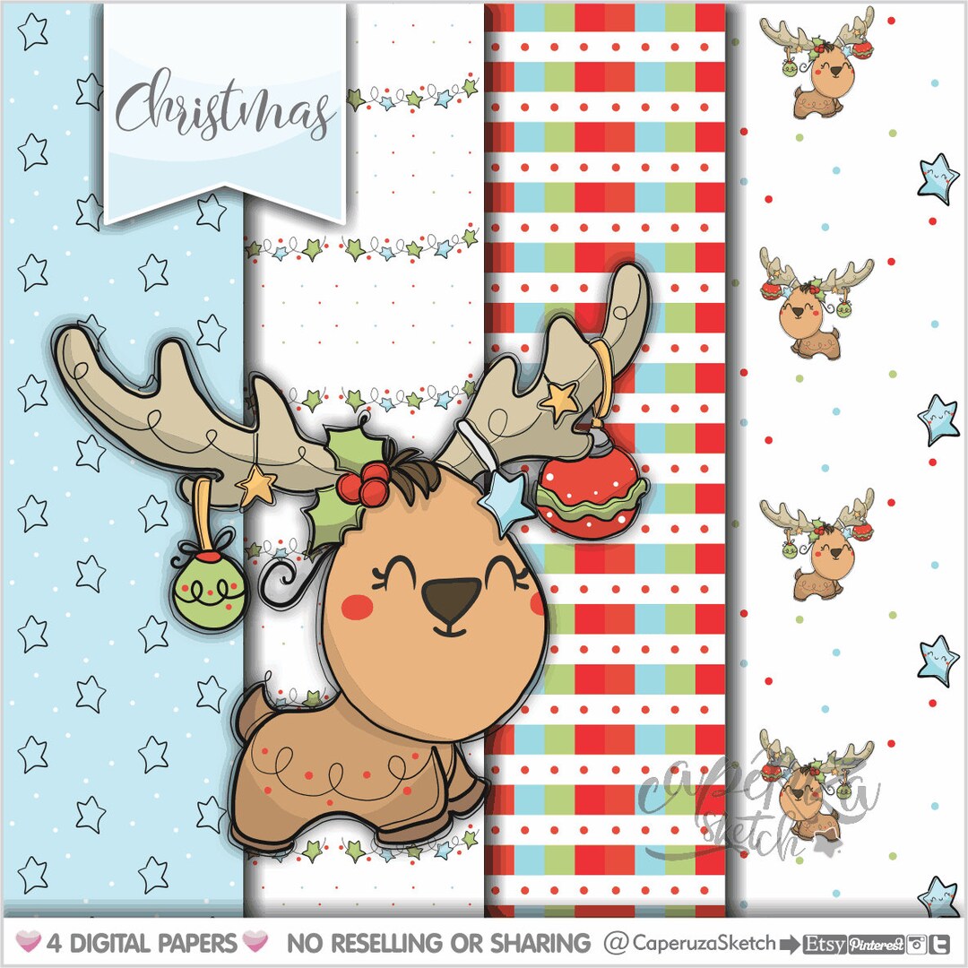 Christmas Digital Paper, Christmas Pattern, Reindeer Pattern ...