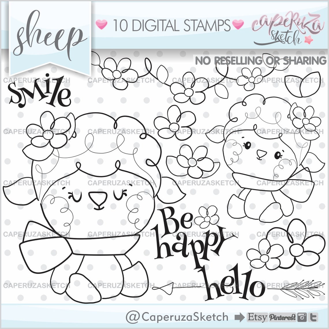 Sheep Stamps Sheep Coloring Page Sheep Graphics COMMERCIAL - Etsy