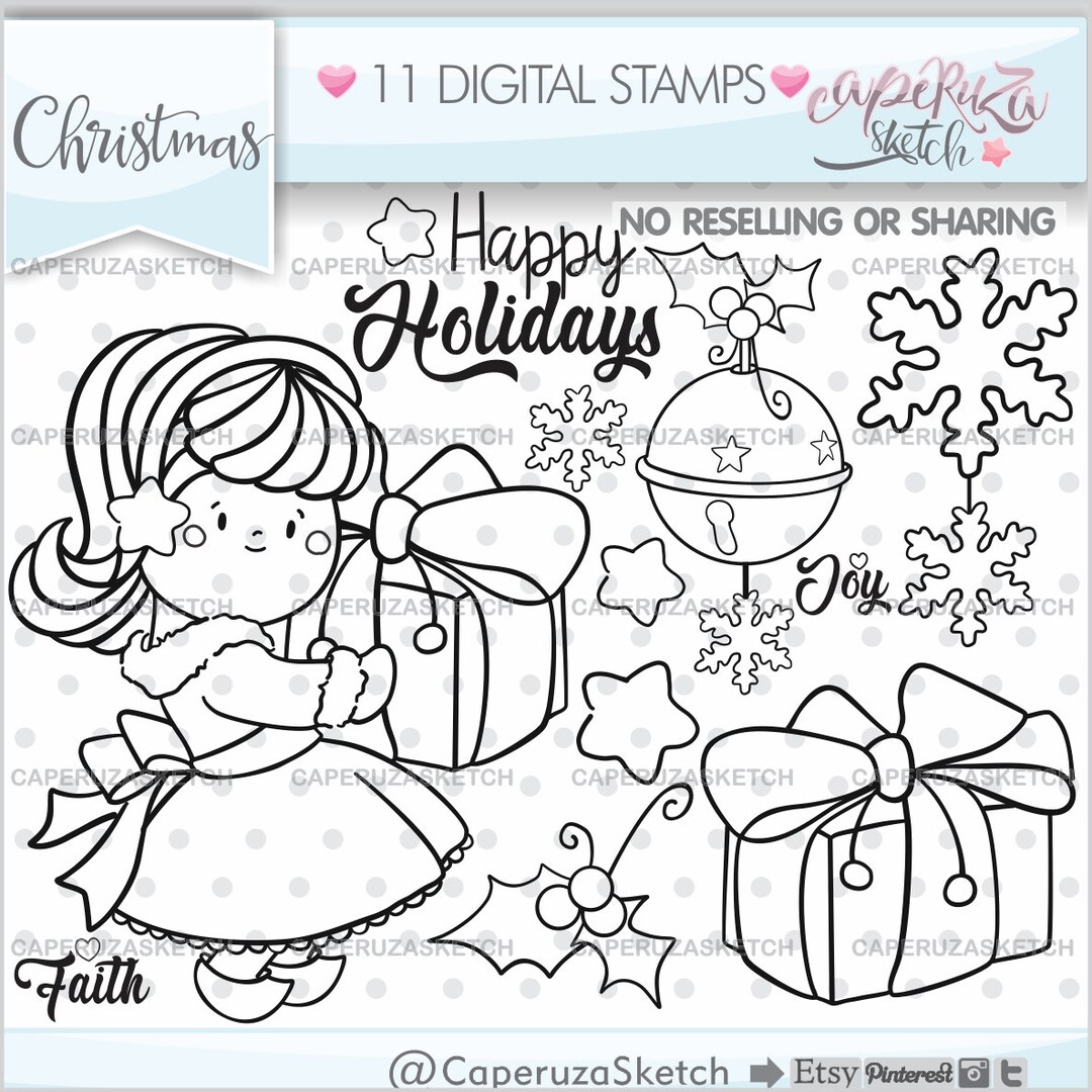 Christmas Girl Stamps, Christmas Stamps, COMMERCIAL USE, Christmas ...