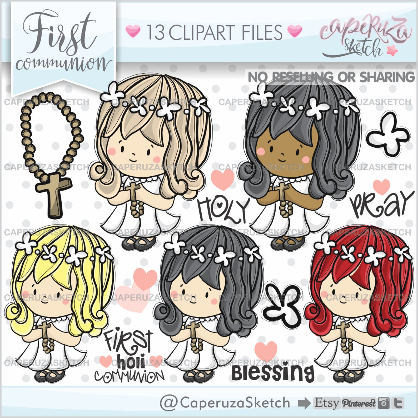 First Communion Clipart First Communion Graphics Girl First | Etsy