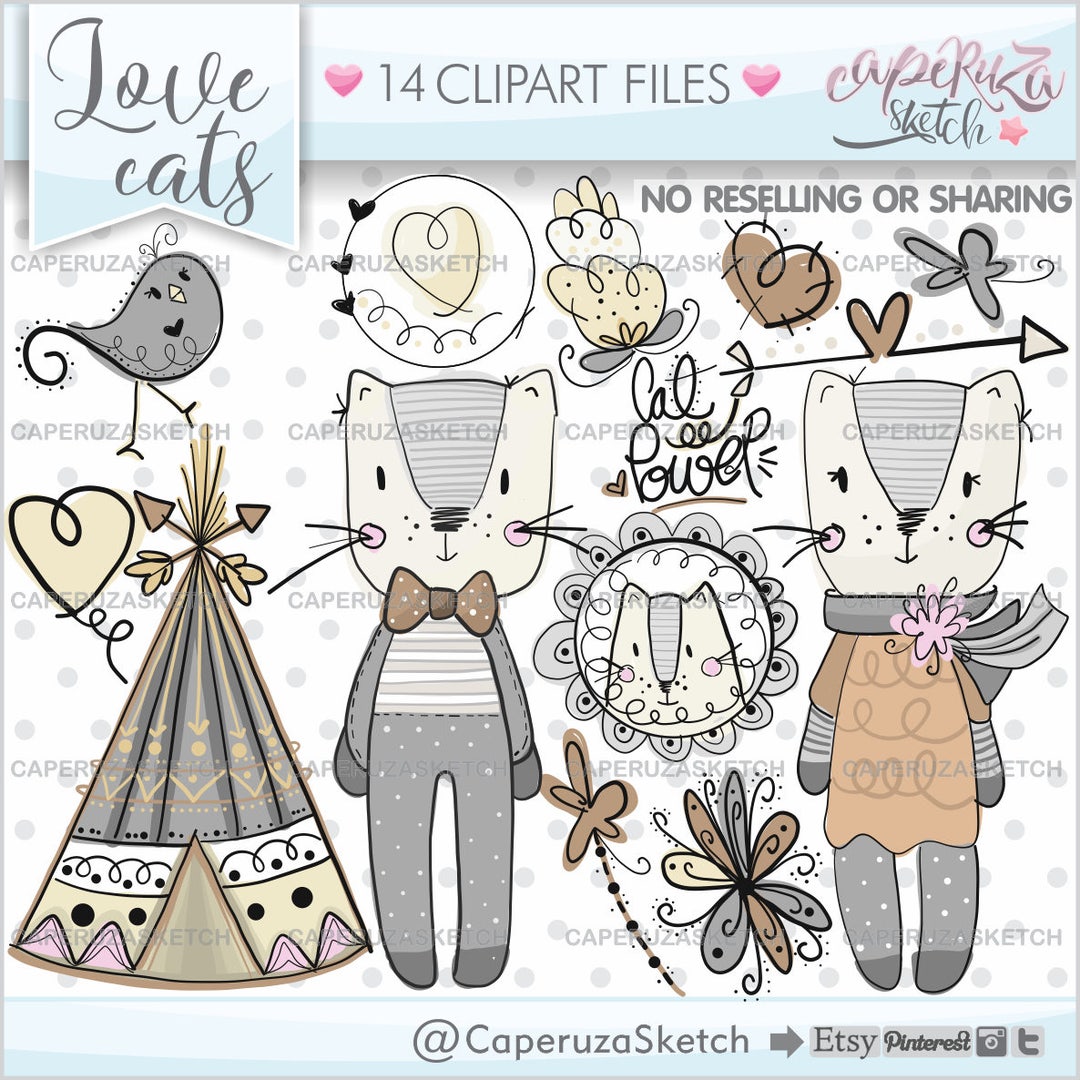 Cat Clipart, Cat Graphic, Tribal Clipart, COMMERCIAL USE, Cats ...