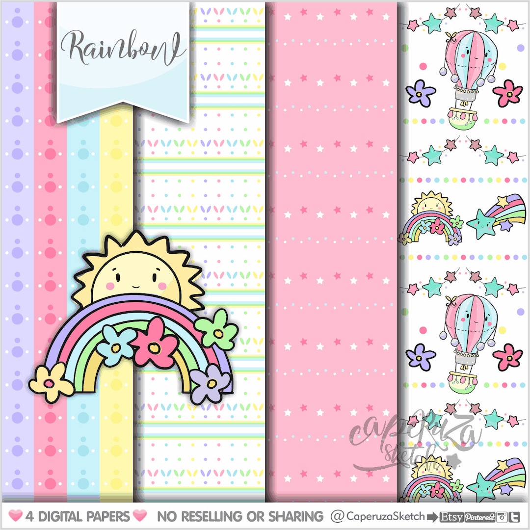 Rainbow Digital Paper, Rainbow Pattern, COMMERCIAL USE, Hot Air Balloon ...