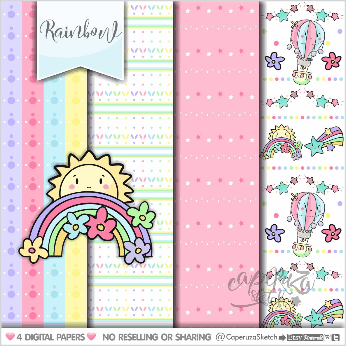 Rainbow Digital Paper Rainbow Pattern COMMERCIAL USE Hot | Etsy