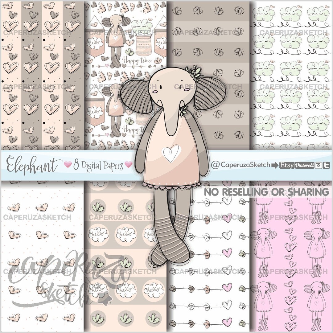 Elephant Digital Paper, Elephant Printable Paper, Elephant Pattern ...
