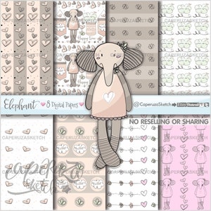 Elephant Digital Paper, Elephant Printable Paper, Elephant Pattern ...