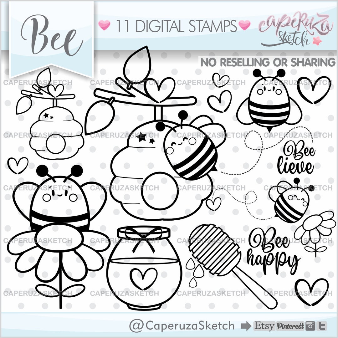 Bee Stamps, Bee Digital Stamps, COMMERCIAL USE, Honey Bee Stamps, Bee ...
