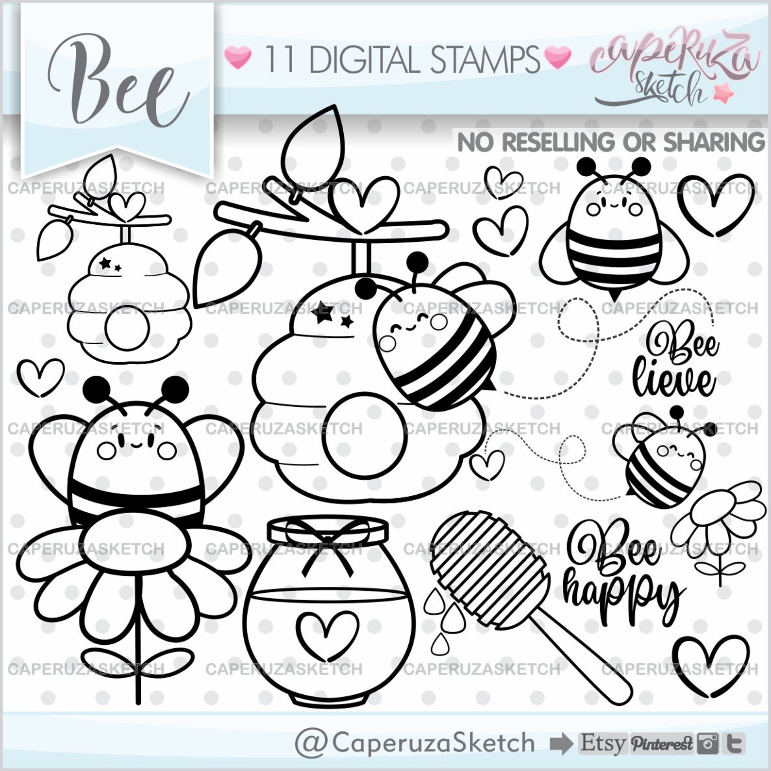 Bee Stamps Bee Digital Stamps COMMERCIAL USE Honey Bee | Etsy