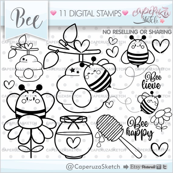 Bee Stamps Bee Digital Stamps COMMERCIAL USE Honey Bee | Etsy