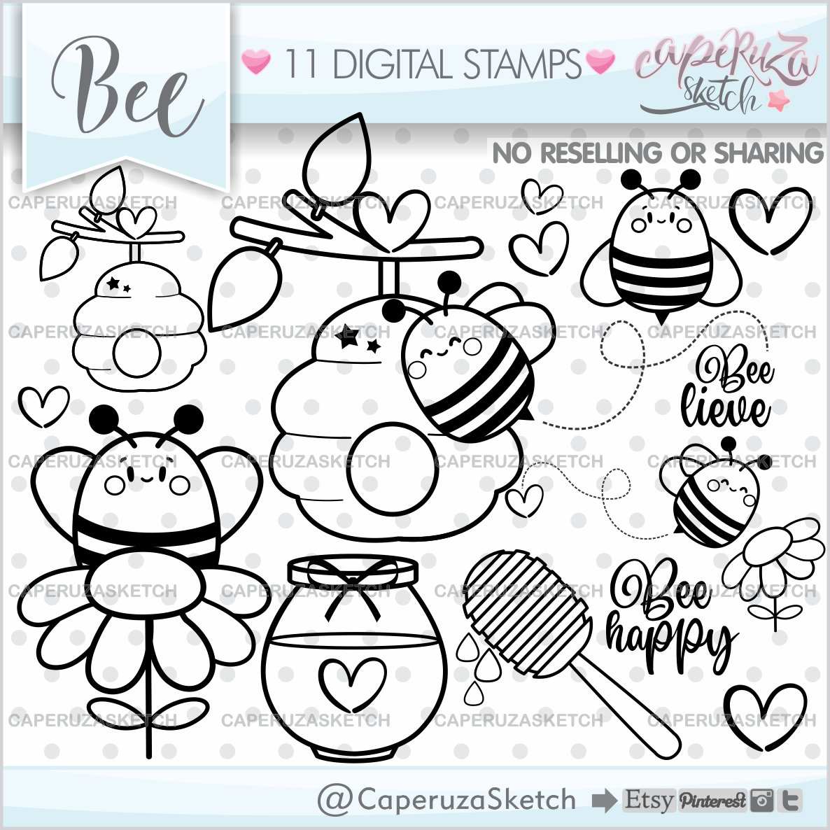Bee Stamps Bee Digital Stamps COMMERCIAL USE Honey Bee | Etsy