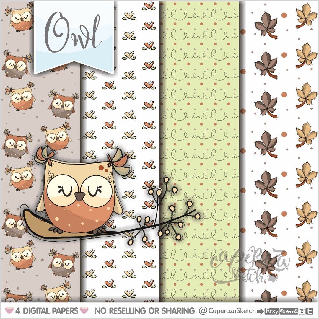 Owl Digital Paper, Owl Pattern, Autumn Pattern, COMMERCIAL USE, Autumn ...