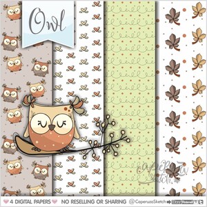 Owl Digital Paper, Owl Pattern, Autumn Pattern, COMMERCIAL USE, Autumn ...