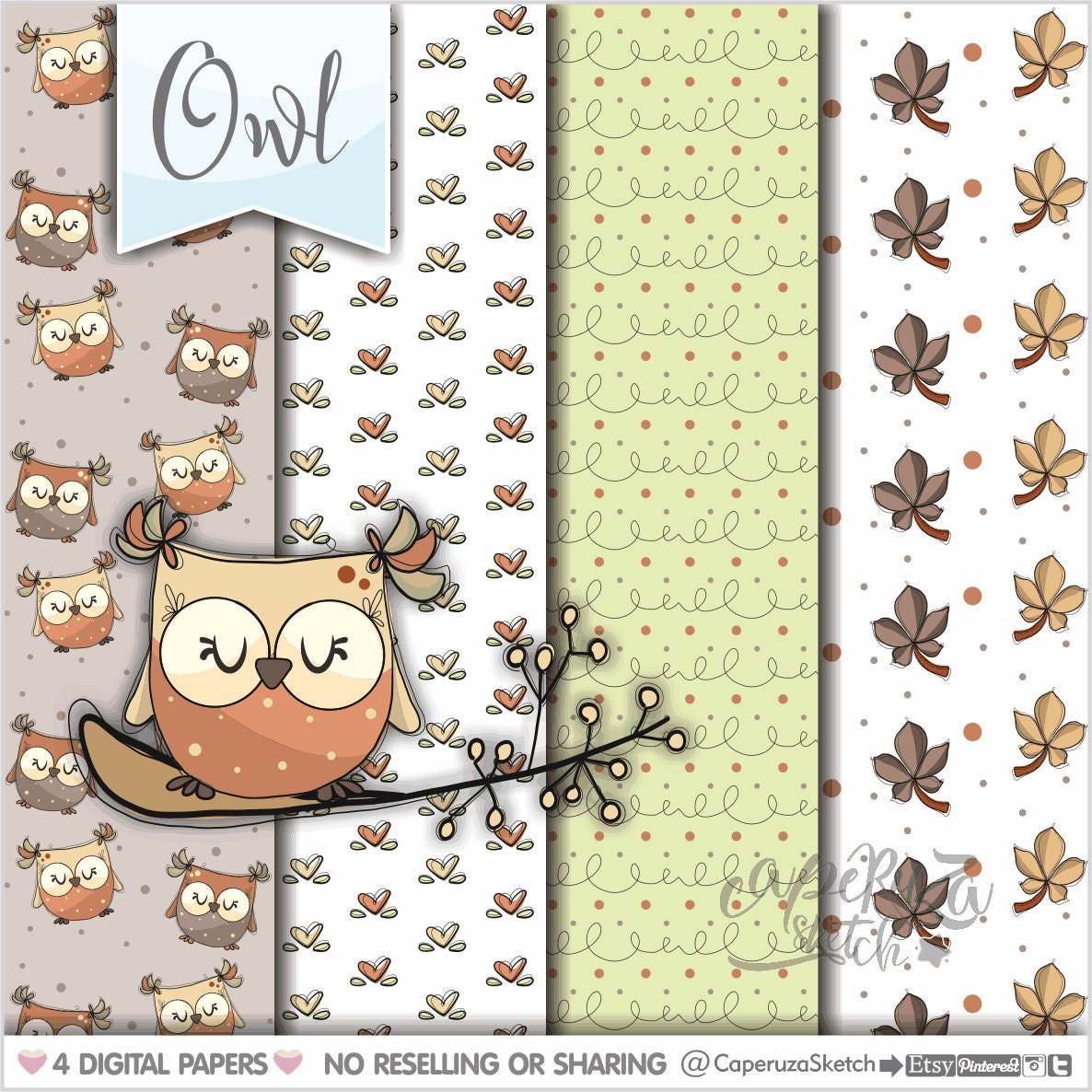 Owl Digital Paper Owl Pattern Autumn Pattern COMMERCIAL - Etsy