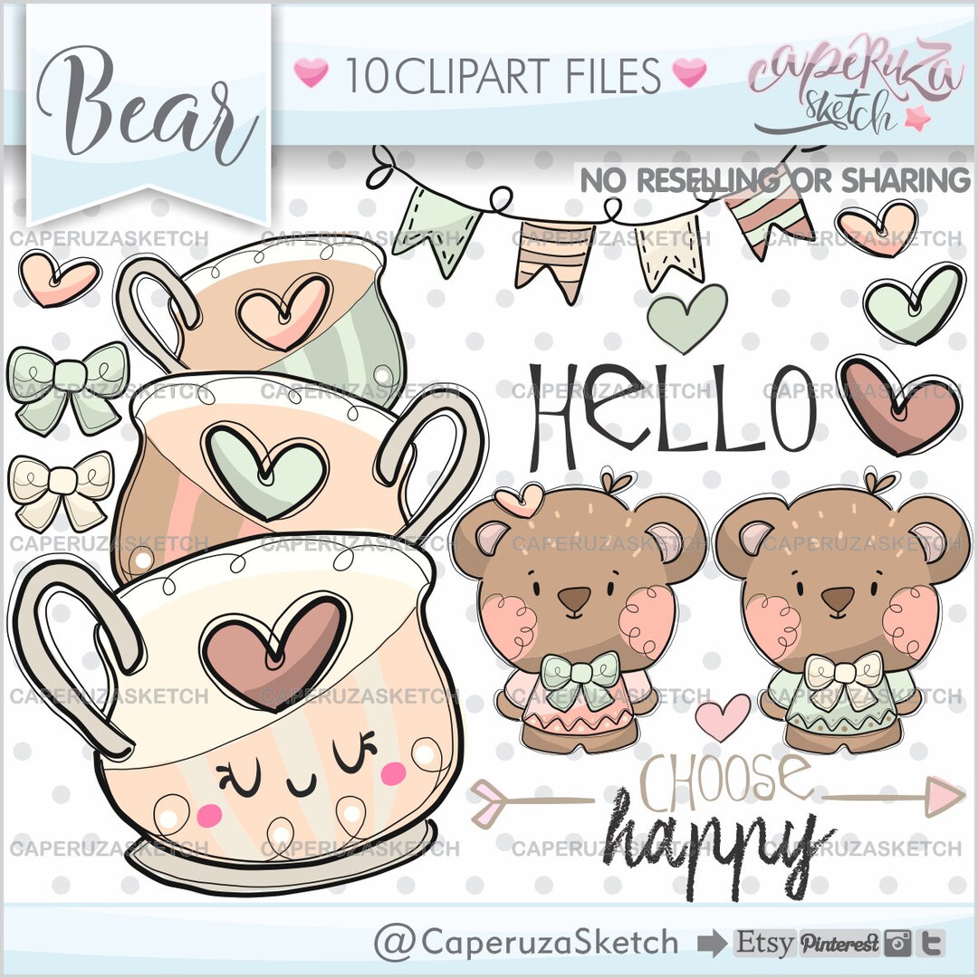Bear Clipart, Bear Graphics, Clipart COMMERCIAL USE, Choose Happy, Tea ...