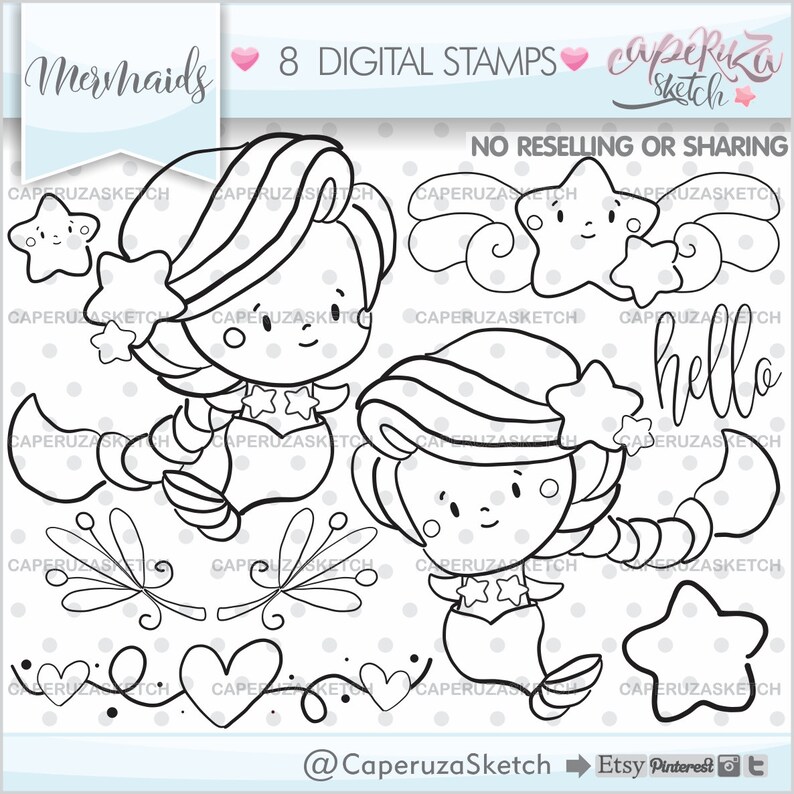 Mermaid Stamps Princess Stamps COMMERCIAL USE Digital - Etsy