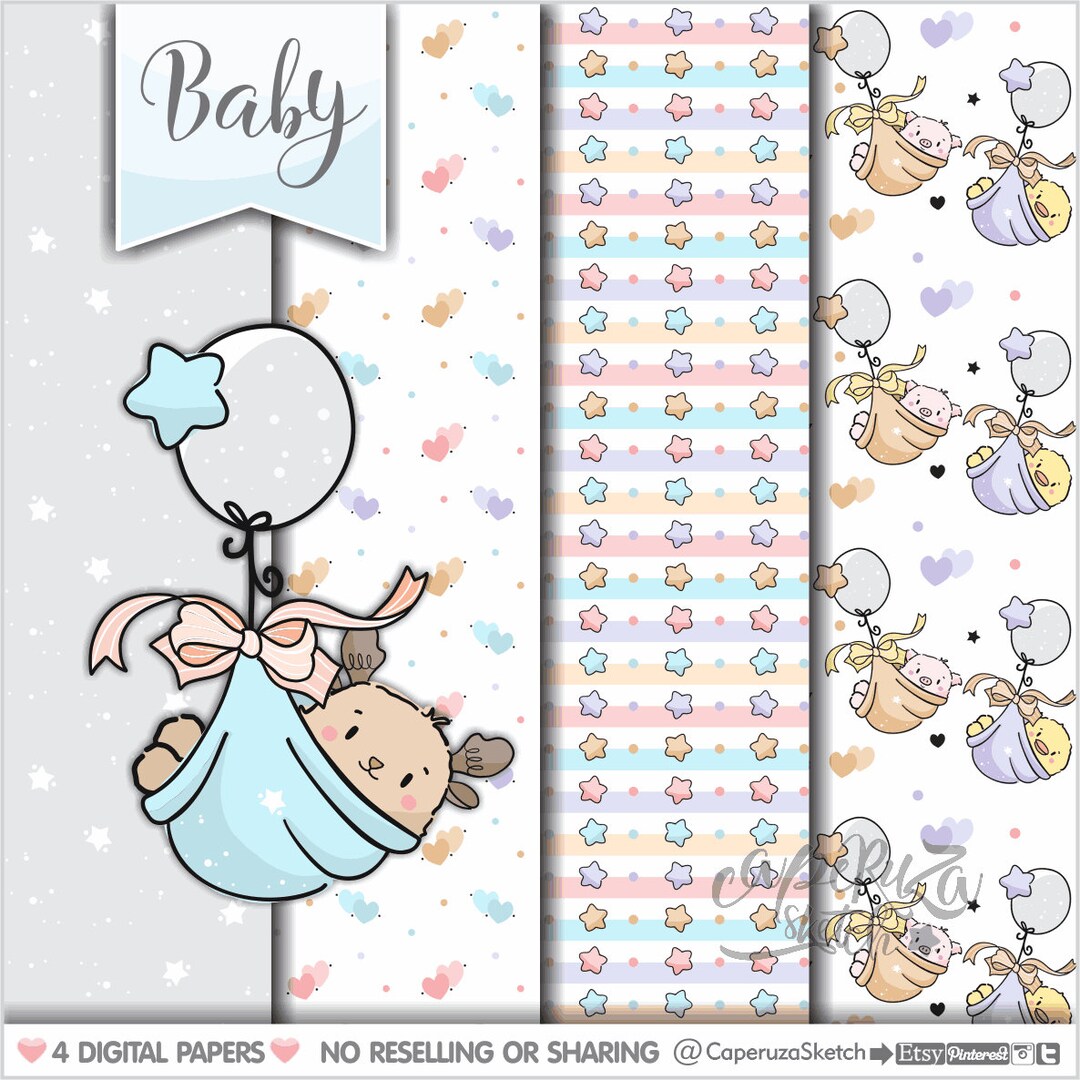 Baby Digital Paper, Baby Born Pattern, COMMERCIAL USE, Baby Shower ...