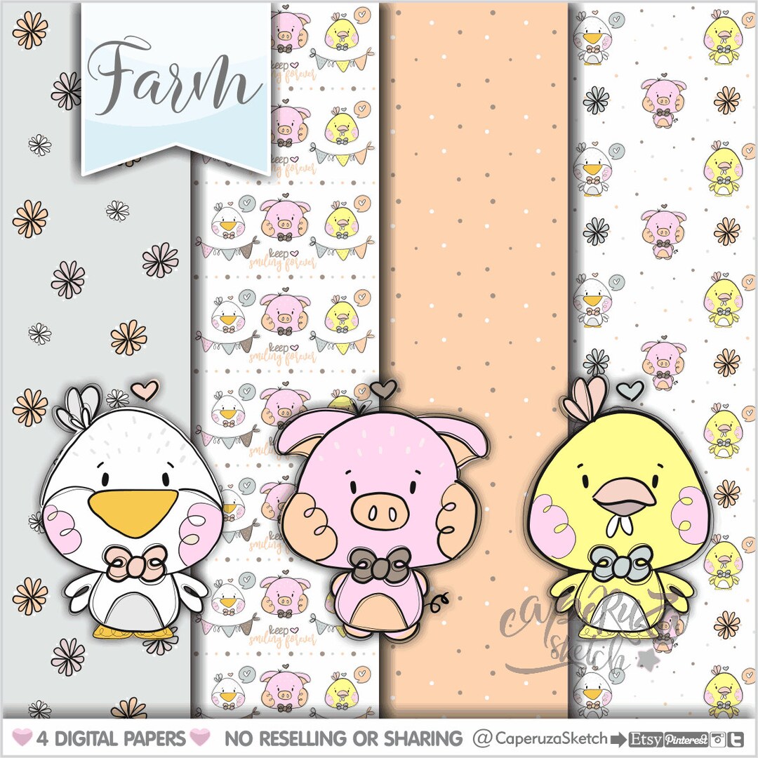 Farm Digital Paper, Farm Pattern, Farm Animals Pattern, COMMERCIAL USE ...