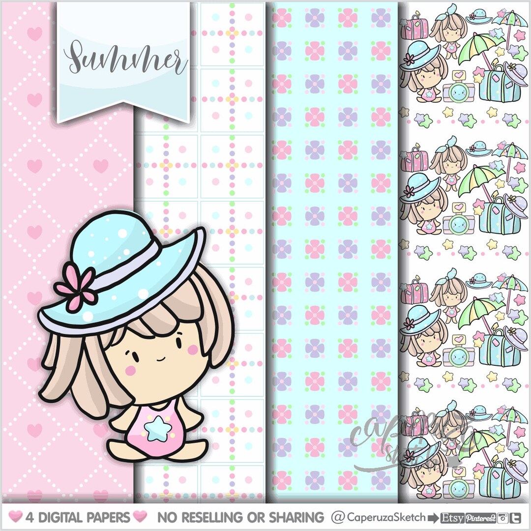 Summer Pattern, Summer Digital Paper, COMMERCIAL USE, Summer Elements ...