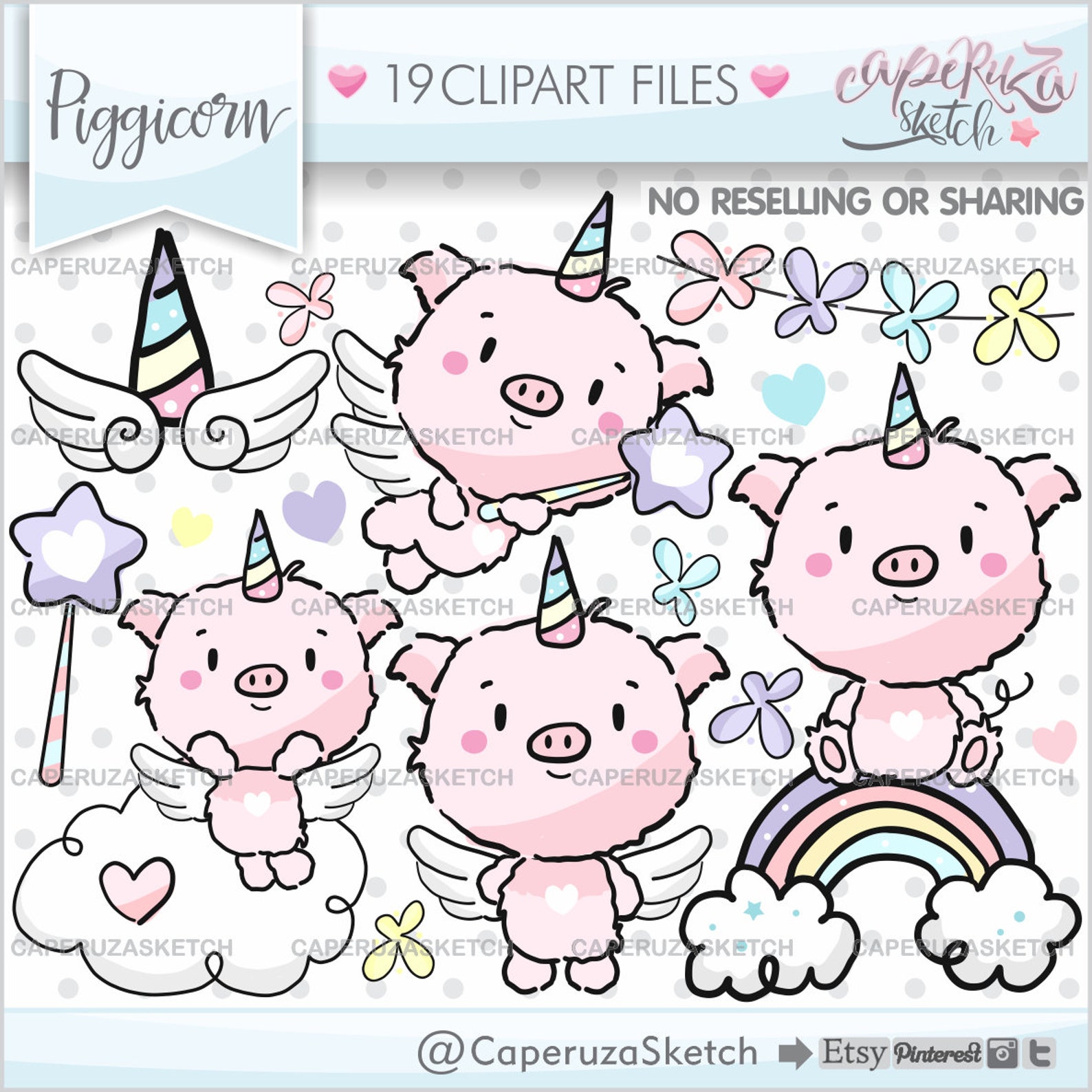 Pig Clipart Piggicorn Clipart Unicorn Clipart COMMERCIAL | Etsy