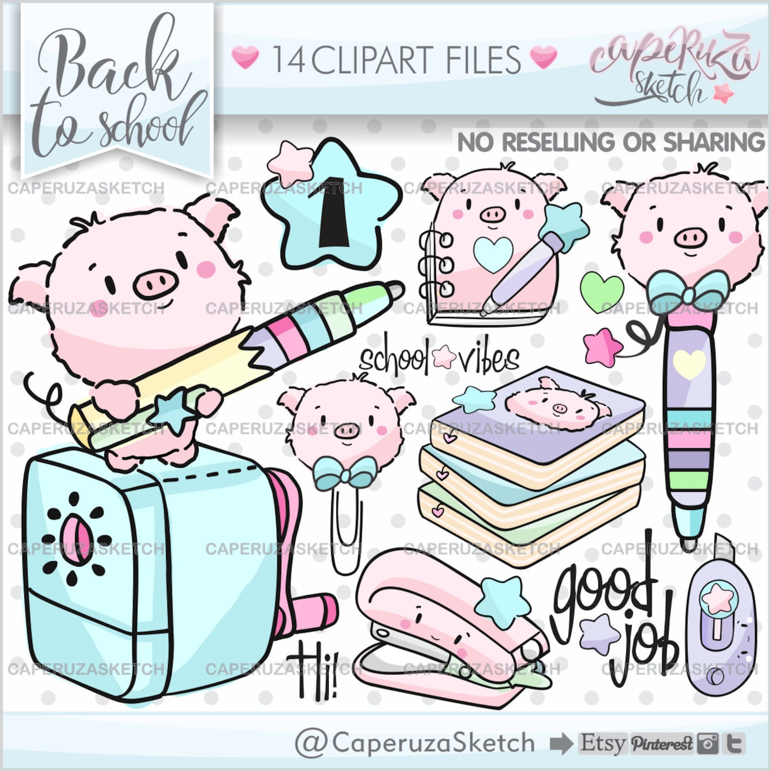 School Clipart Pig Clipart COMMERCIAL USE Back to School | Etsy