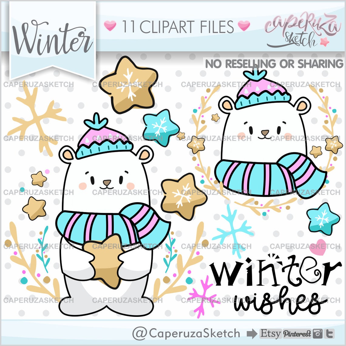 Winter Clipart Winter Bear Clipart COMMERCIAL USE Polar | Etsy