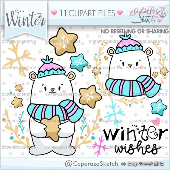 Winter Clipart Winter Bear Clipart COMMERCIAL USE Polar | Etsy