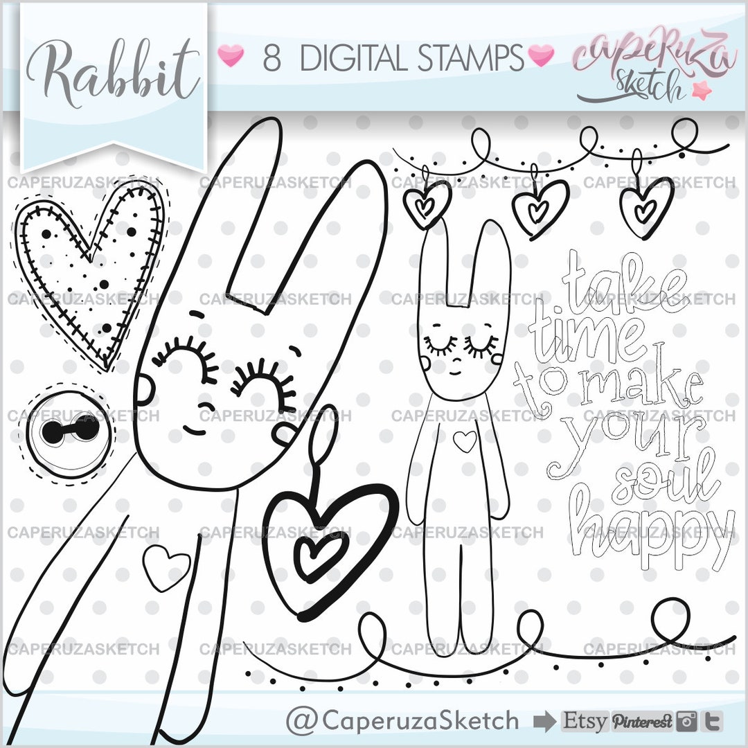 Rabbit Stamp, Digital Stamp, Digital Image, Rabbit Digistamp ...