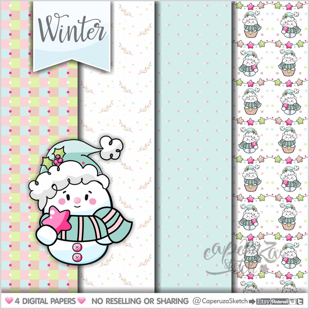 Snowman Digital Papers, Snowman Patterns, COMEMRCIAL USE, Winter ...