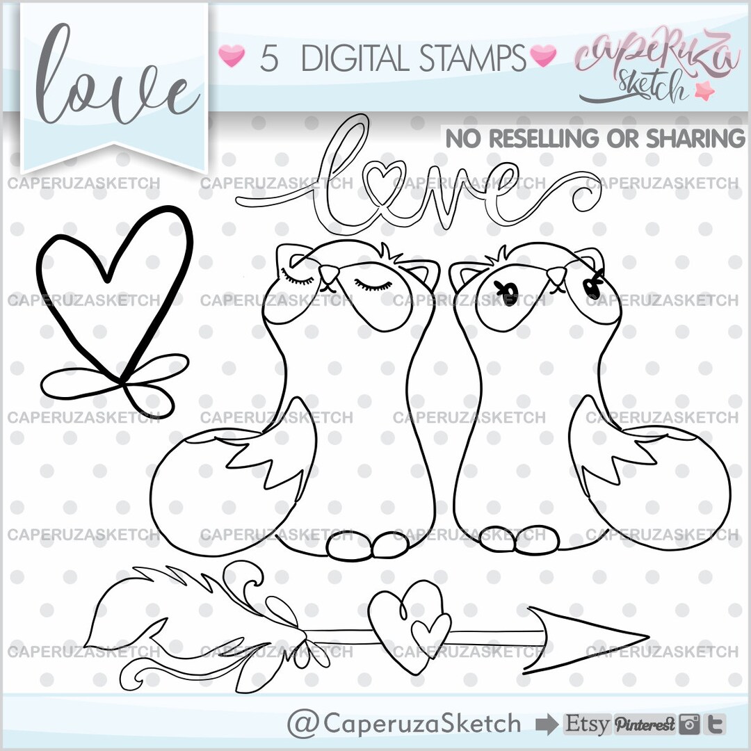 Fox Stamps, Love Stamps, COMMERCIAL USE, Digital Stamps, Woodland ...
