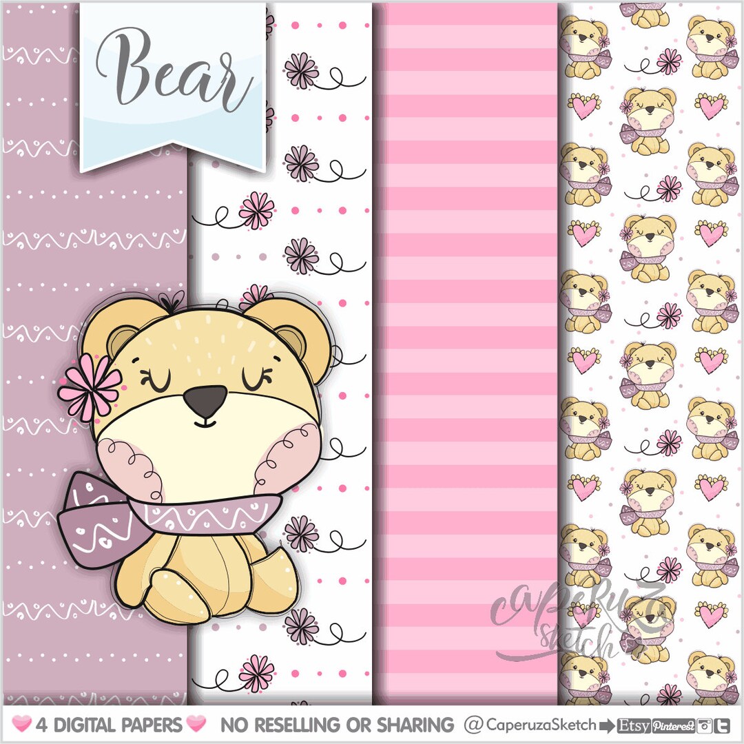 Bear Digital Paper, Bear Pattern, Bear Gift Wrap, COMMERCIAL USE, Bear ...