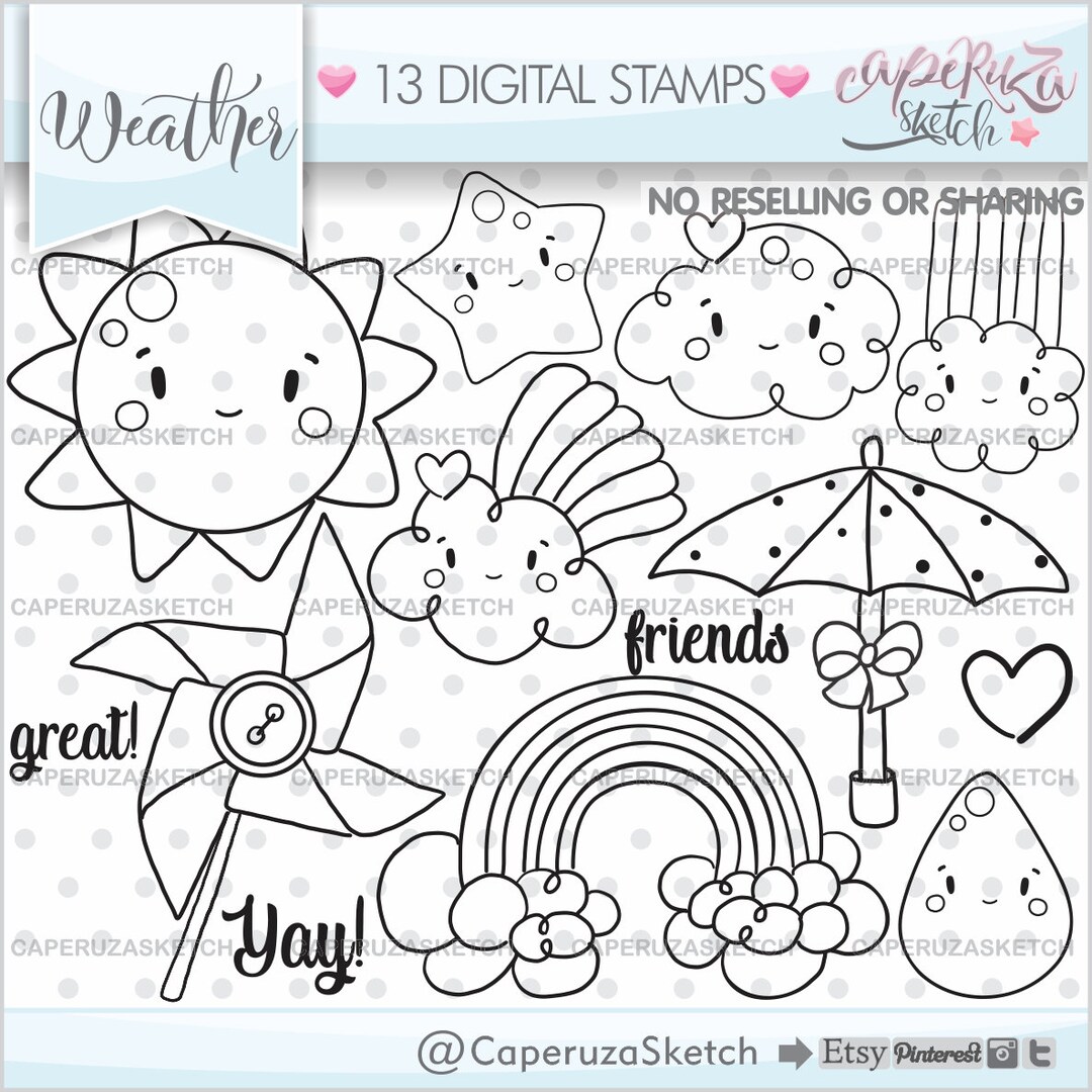 Weather Stamps, Forecast Stamps, Sun Stamps, COMMERCIAL USE, Rainbow ...