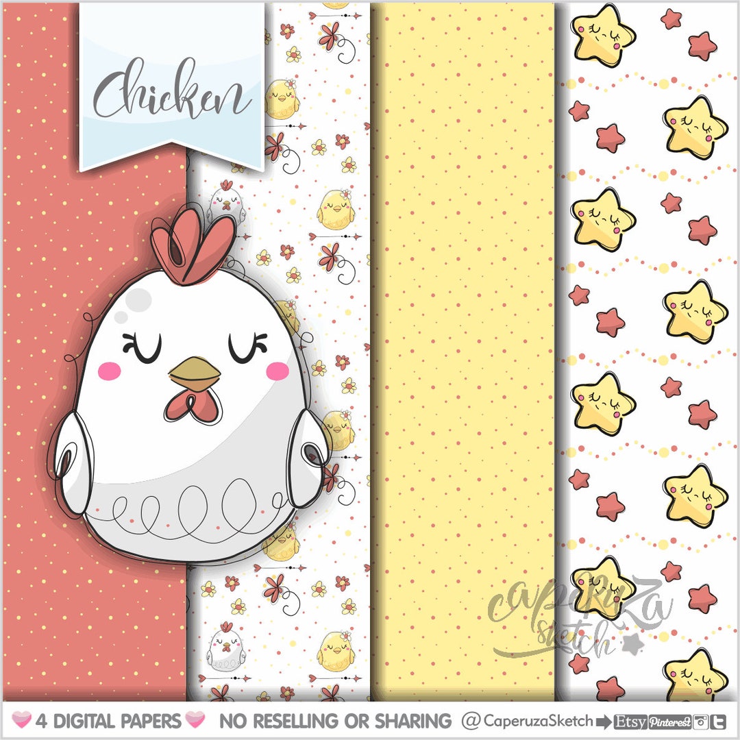 Chicken Digital Paper, Printable Paper, Farm Pattern, COMMERCIAL USE ...
