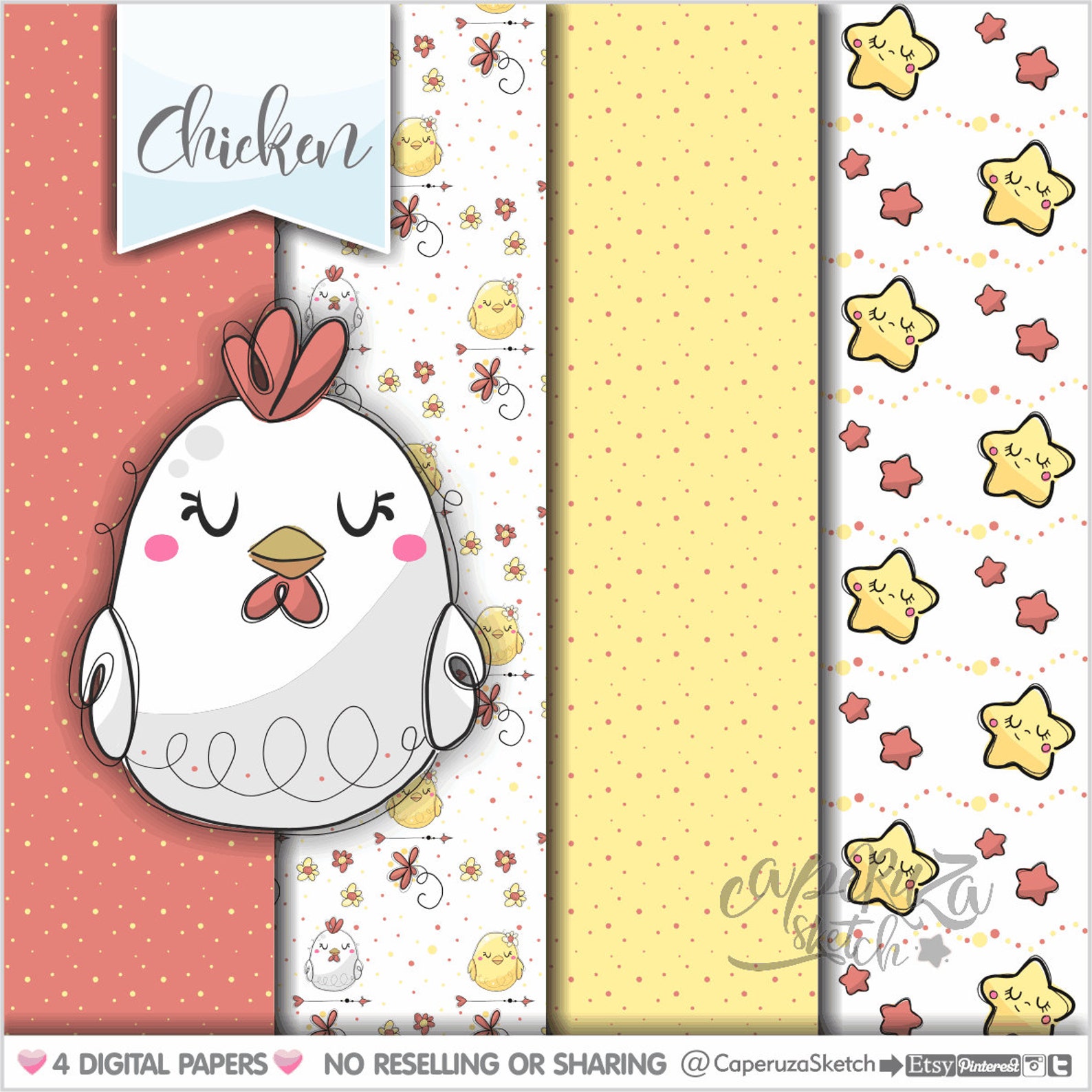 Chicken Digital Paper Printable Paper Farm Pattern | Etsy