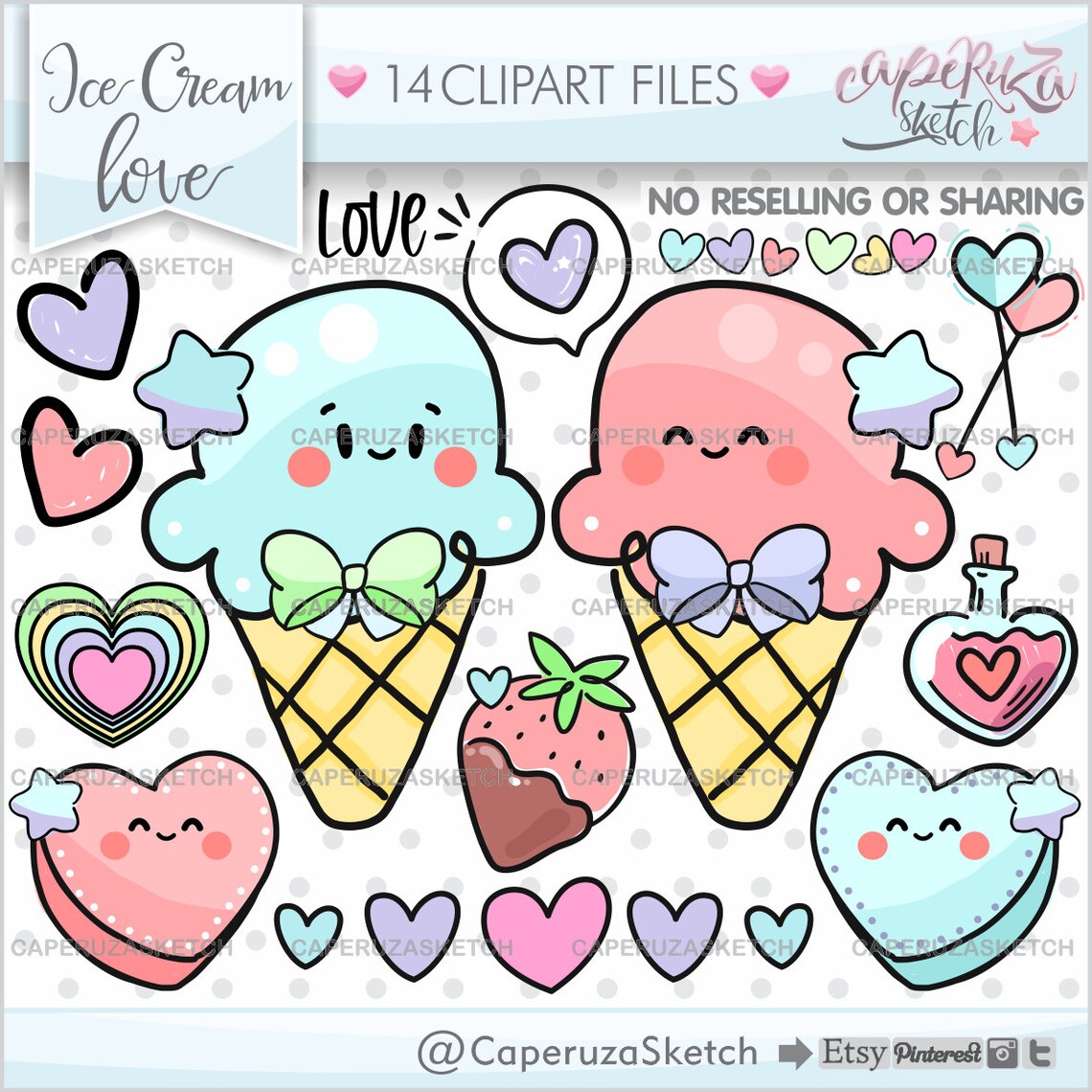 Ice Cream Clipart Summer Clipart COMMERCIAL USE Love | Etsy