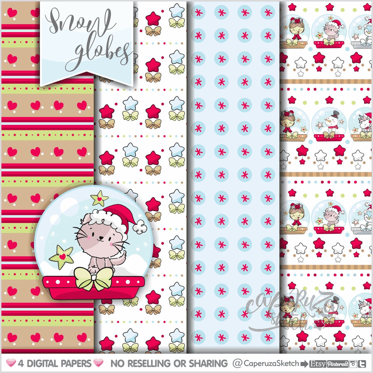 Papel digital de Navidad papel digital de globos de nieve - Etsy España