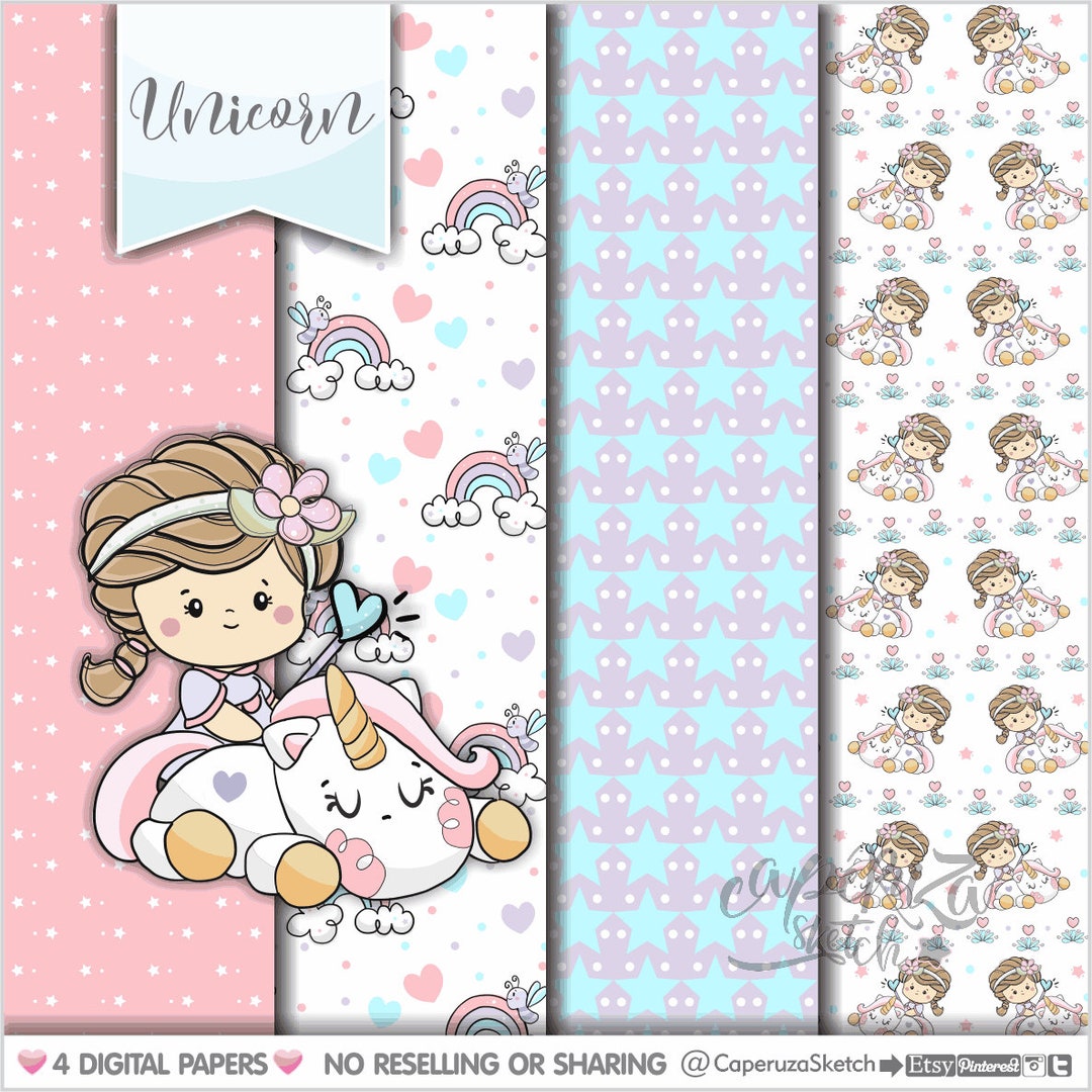 Unicorn Digital Papers, Unicorn Pattern, COMMERCIAL USE, Rainbow ...