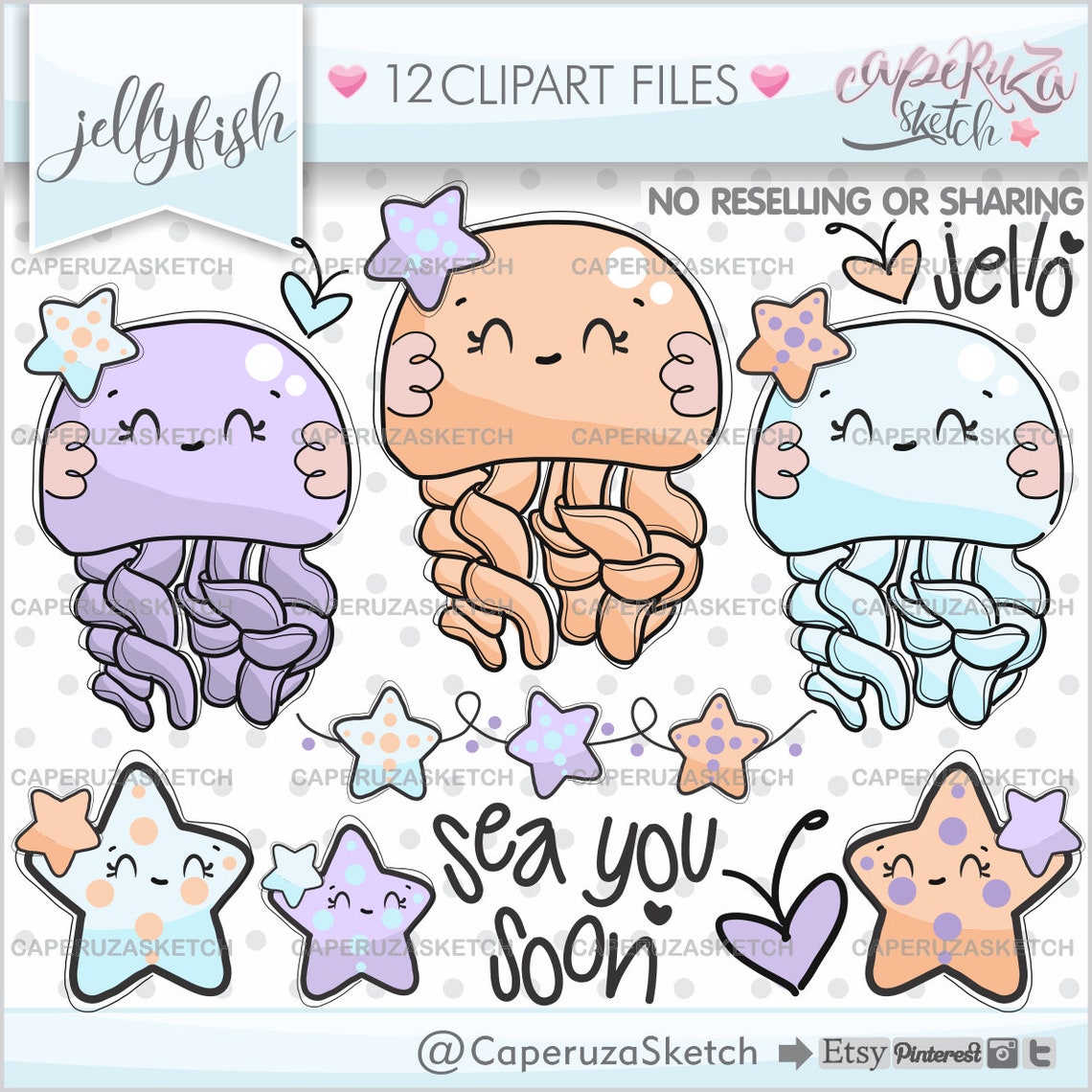 Jellyfish Clipart Jellyfish Graphics Ocean Clipart - Etsy