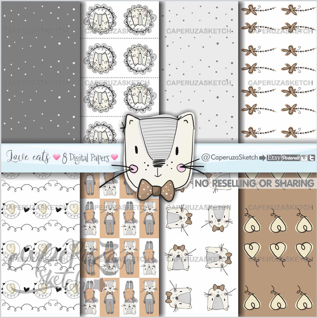 Cat Digital Paper, Cat Pattern, Printable Paper, COMMERCIAL USE, Cat ...