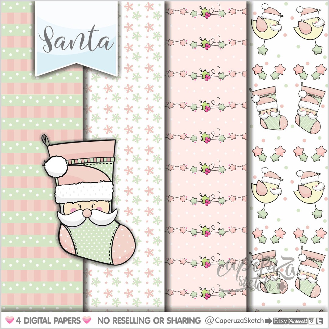Christmas Digital Paper, Winter Digital Paper, Santa Digital Paper ...