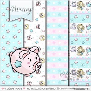 Money Digital Paper, Money Pattern, Piggy Bank Pattern, COMMERCIAL USE ...