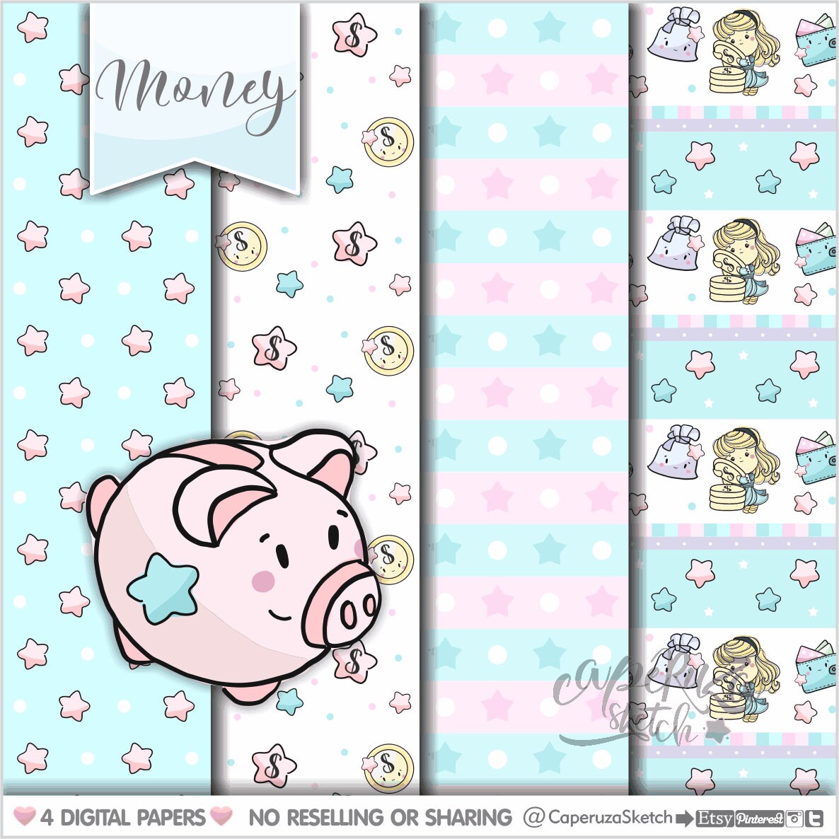 Money Digital Paper Money Pattern Piggy Bank Pattern | Etsy