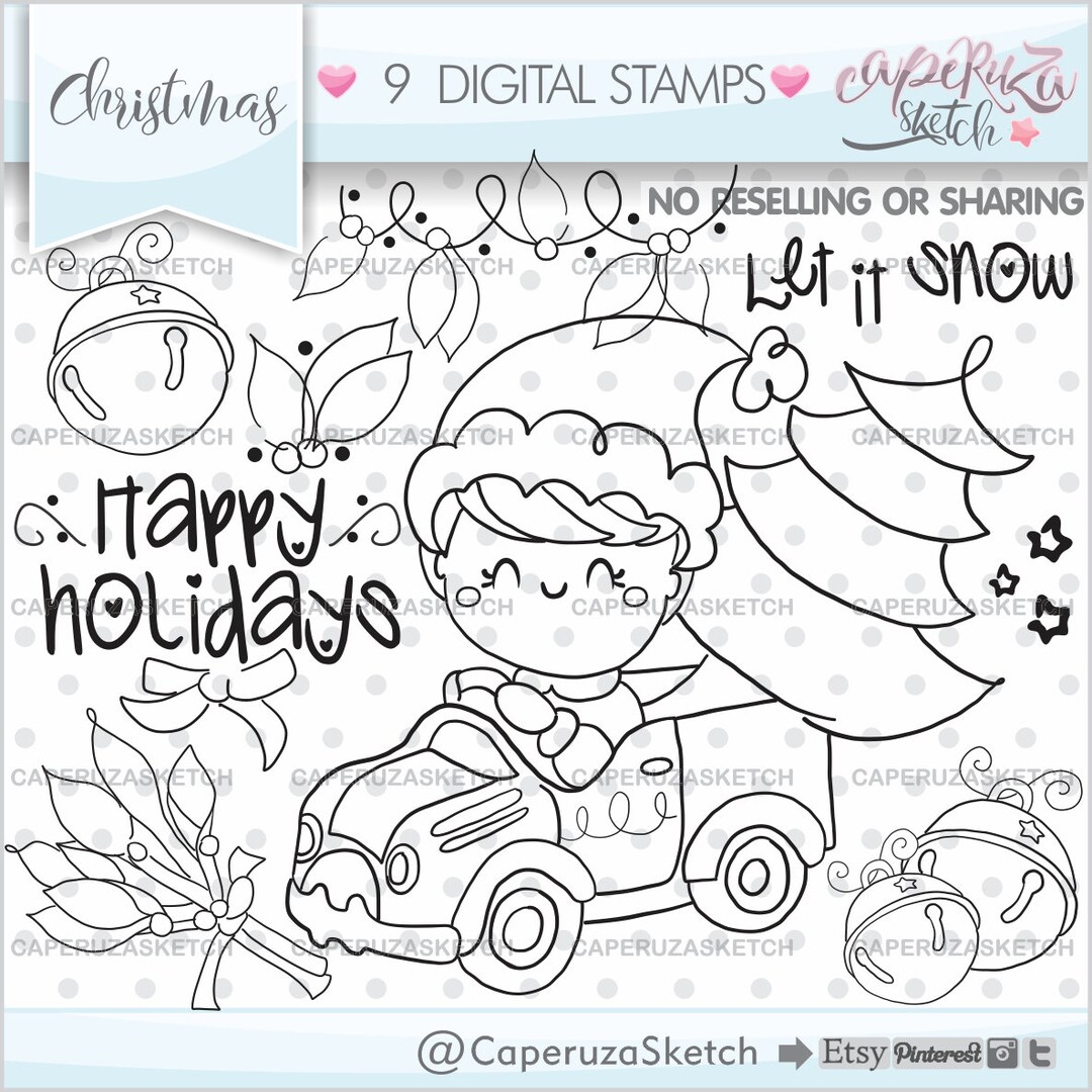 Christmas Stamp, Christmas Digital Stamps, Christmas Party, COMMERCIAL ...