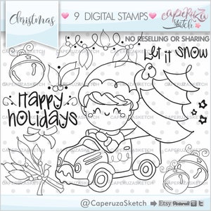 Christmas Stamp, Christmas Digital Stamps, Christmas Party, COMMERCIAL ...