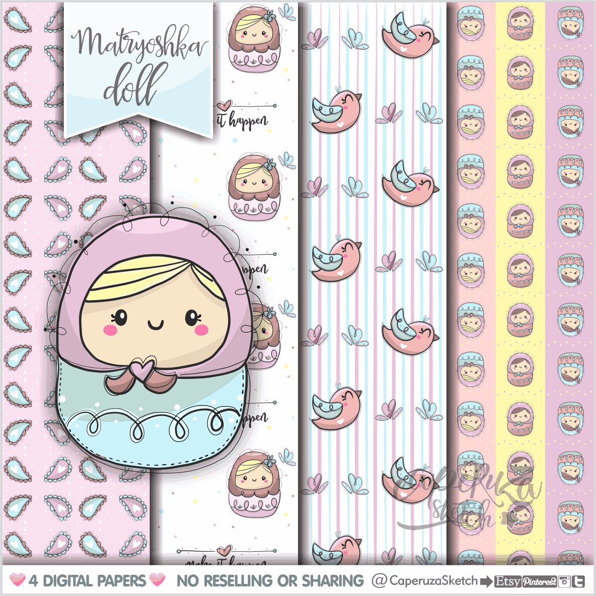Matryoshka Digital Paper Matryoshka Pattern Matryoshka Doll | Etsy