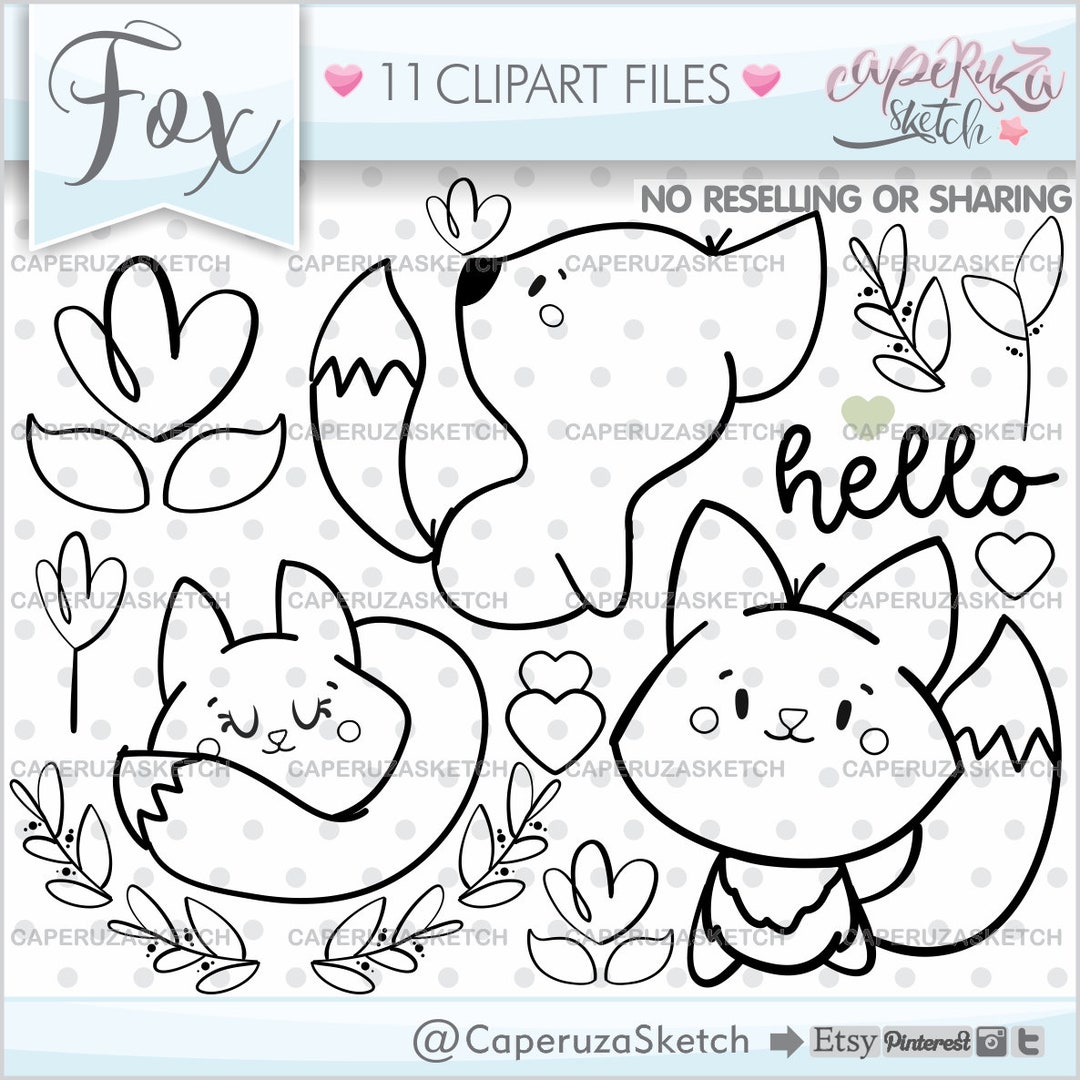 Fox Digital Stamps, Fox Stamps, COMMERCIAL USE, Animal Stamps, Woodland ...