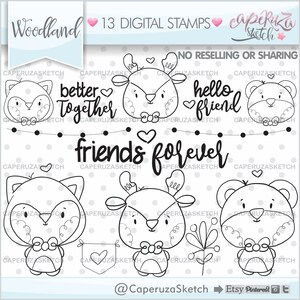 Woodland Stamps Animal Stamps Coloring Pages COMMERCIAL | Etsy