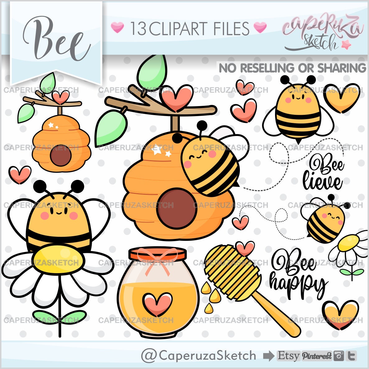 Bee Clipart Bee Graphics COMMERCIAL USE Honey Bee Clipart - Etsy