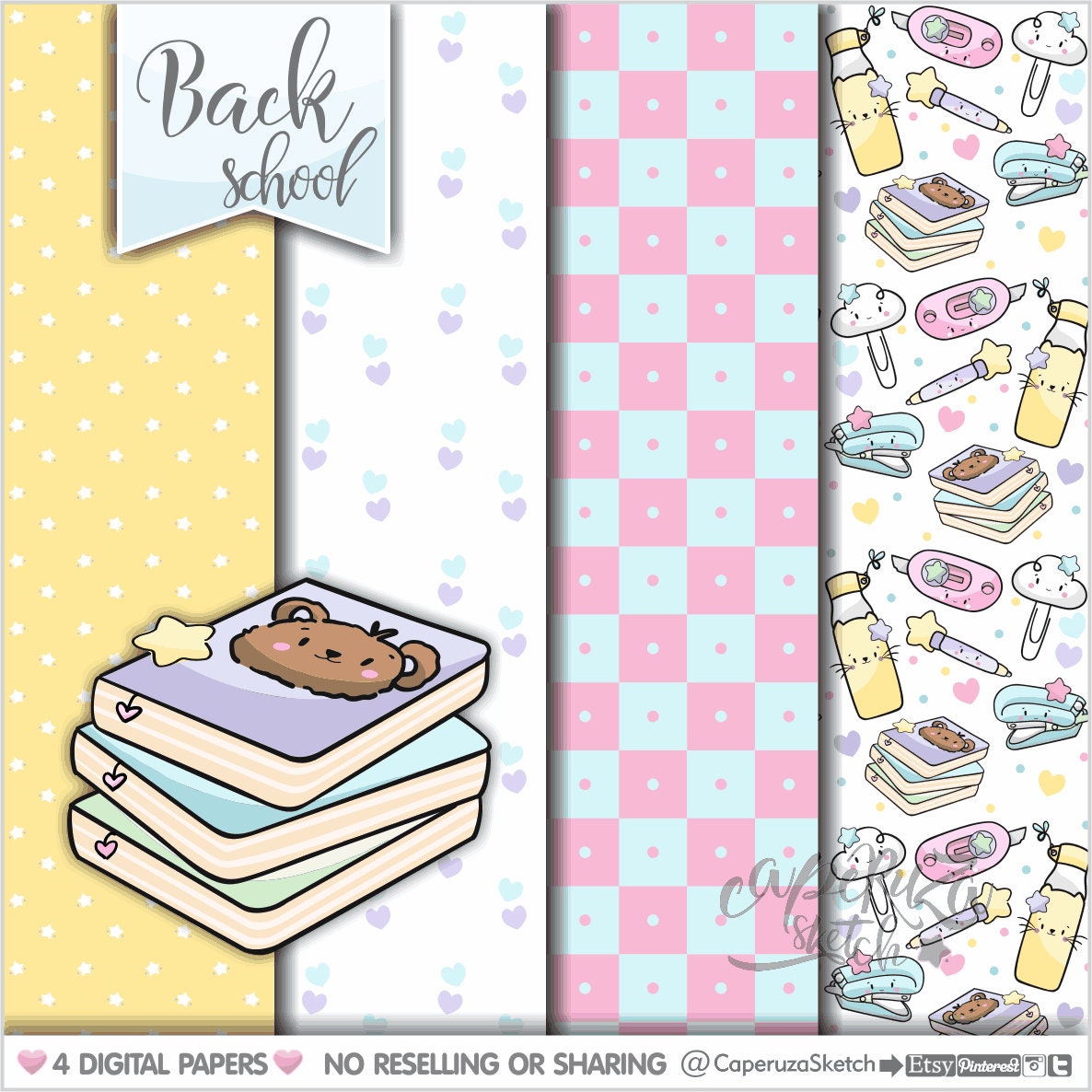 School Digital Paper School Pattern COMMERCIAL USE College | Etsy