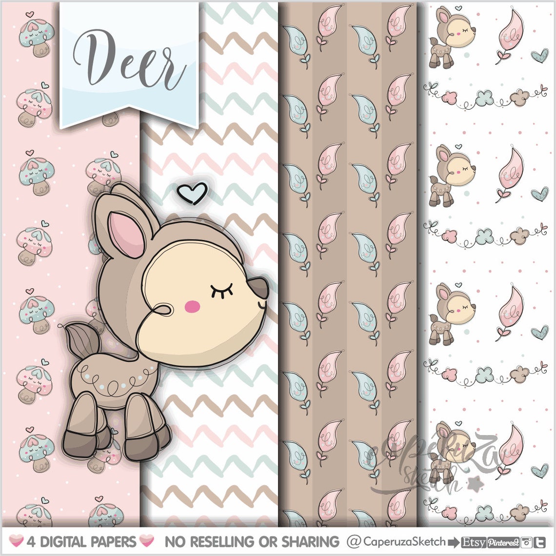 Woodland Digital Paper Woodland Pattern Deer Pattern | Etsy